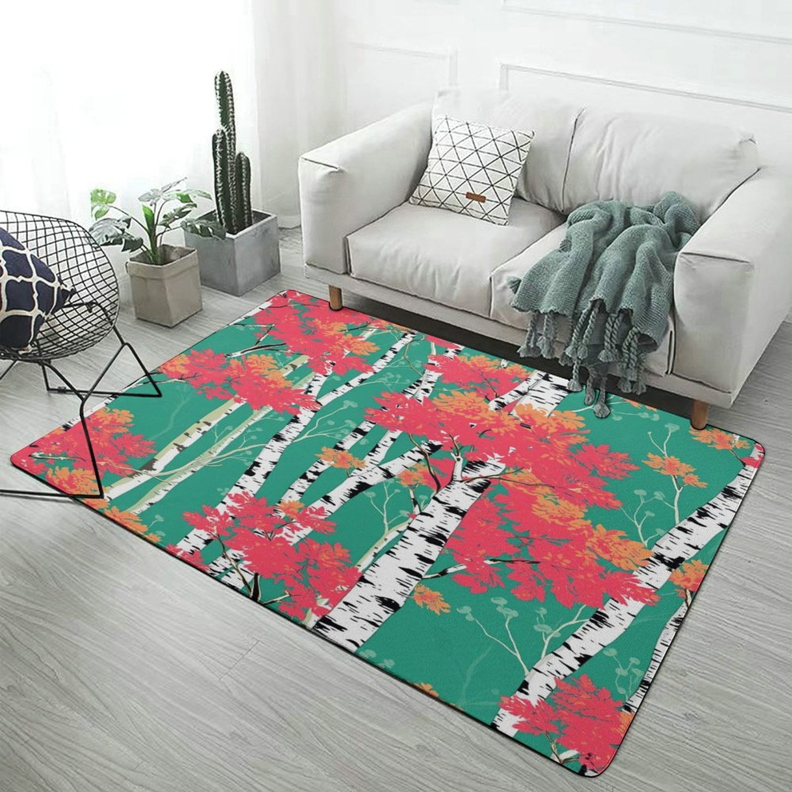 Birch Trees Autumn Leaves Carpet Area Rug Room Living Room Bedroom ...
