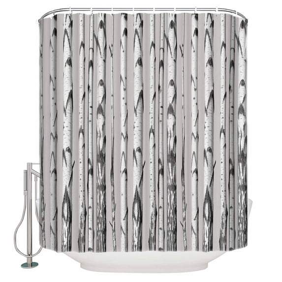 Birch Trees Bathroom Shower Curtains with 12 Hooks Polyester Waterproof ...