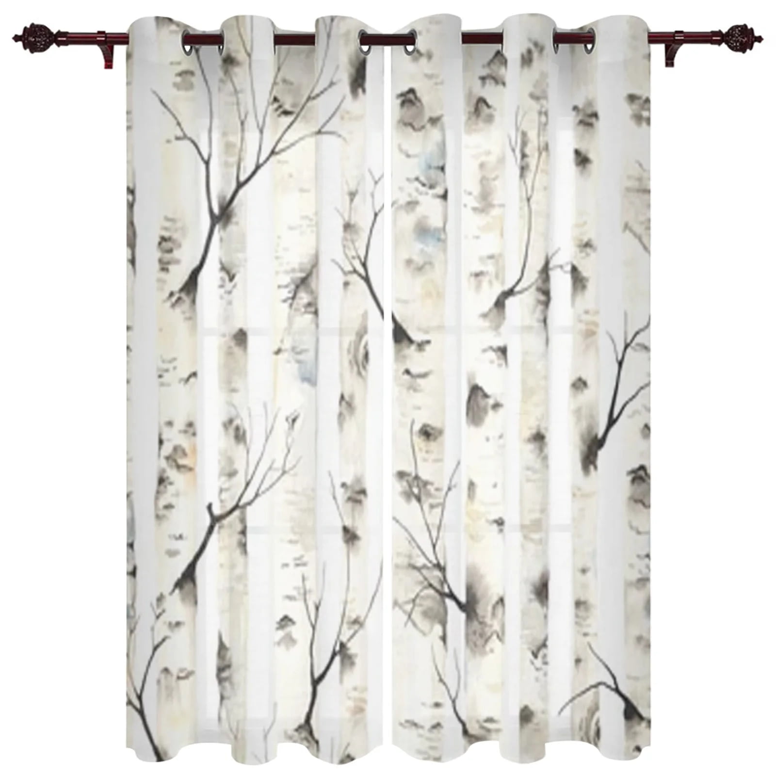 Birch Trees Branches Watercolor Window Curtains For Living Room Luxury ...