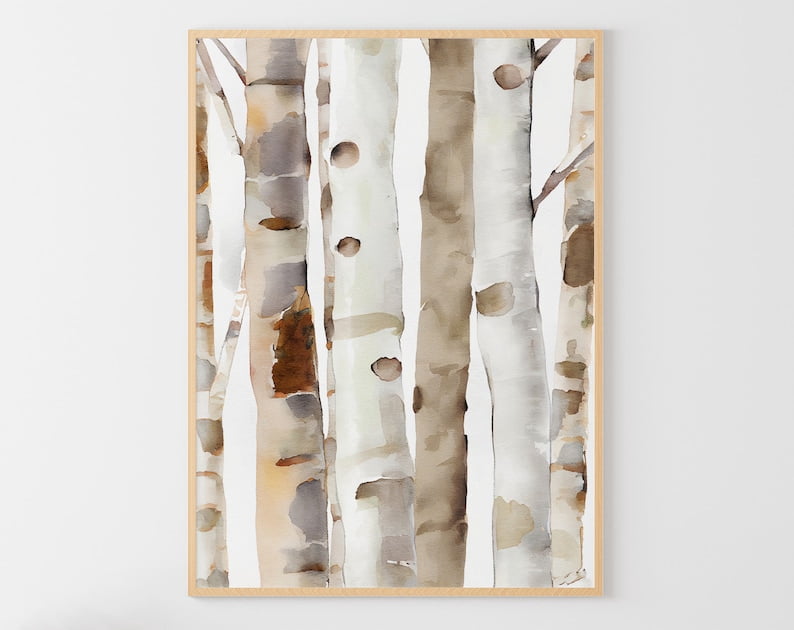 Birch Trees Forest Birches Art Poster Neutral Artwork Beige Wall Art ...