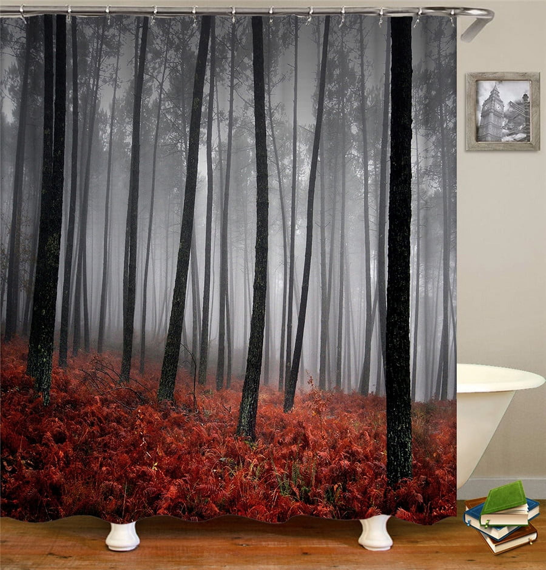 Birch Trees Forest landscape Shower Curtain Waterproof Fabric Bathroom ...