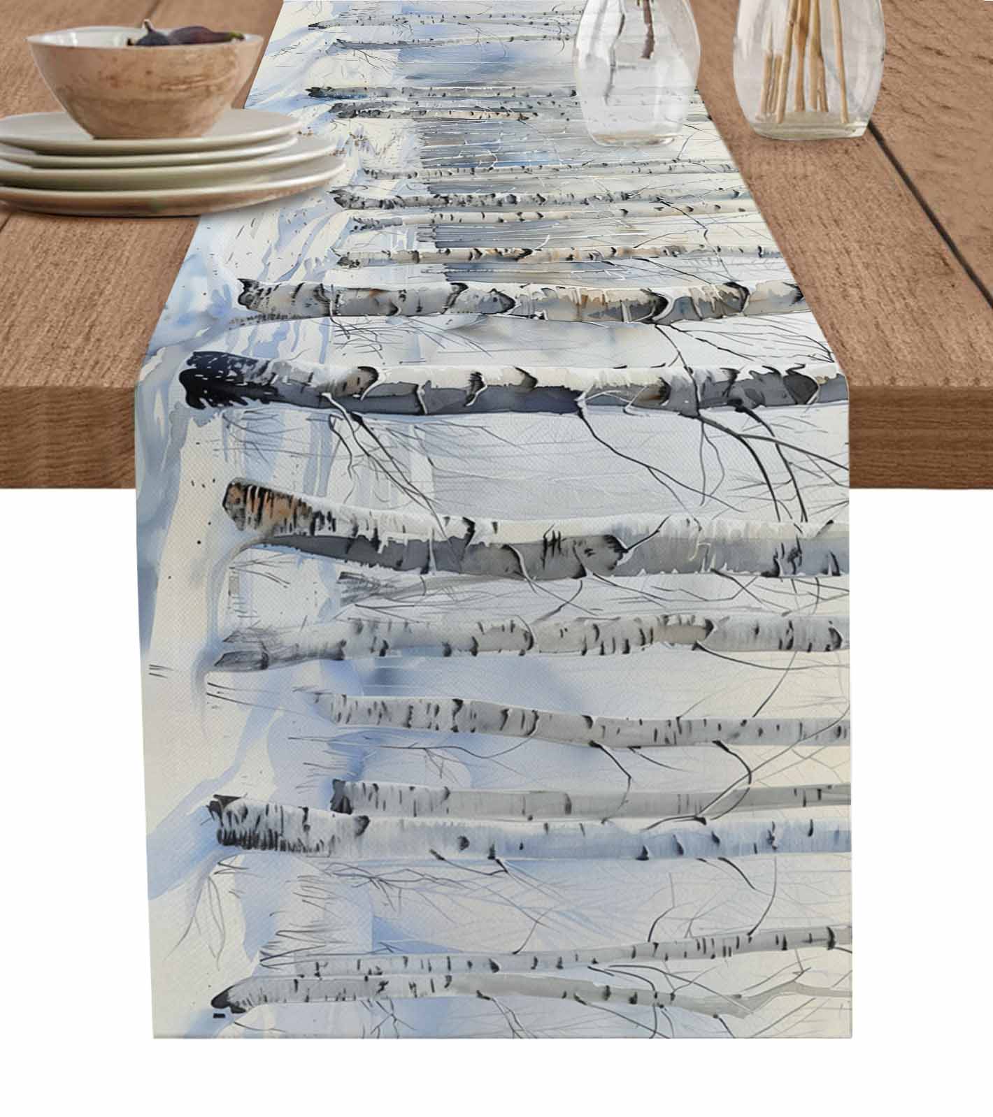 Birch Trees In Winter Snow Table Runner Wedding r Table Runner Holiday ...