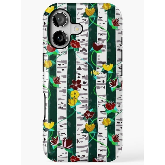 Birch Trees On Forest Green Woodland Print Phone Case Compatible across ...