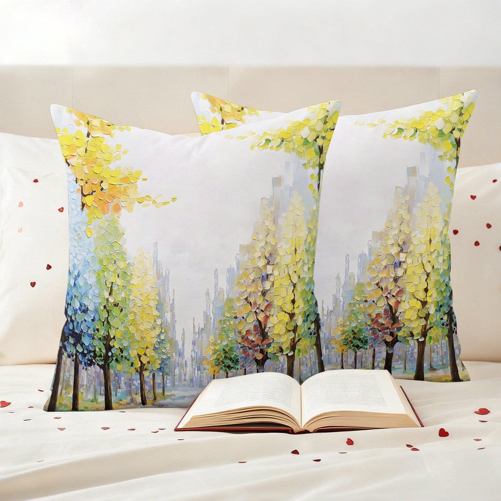 Birch Trees Path Outdoor Throw Pillow Covers Set of 2, Leaves Autumn ...