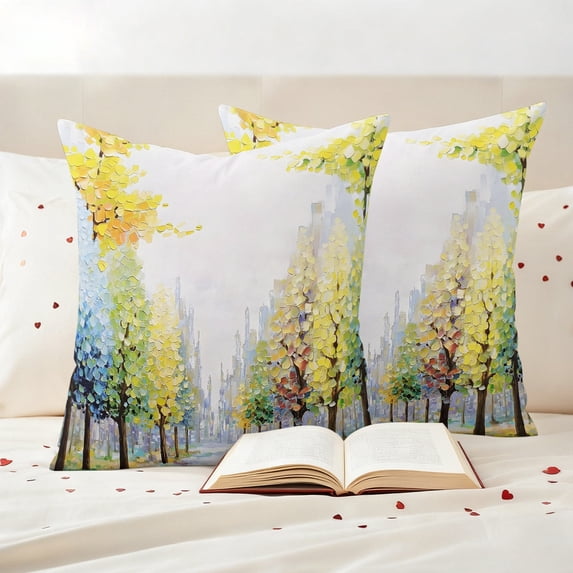 Birch Trees Path Outdoor Throw Pillow Covers Set of 2, Leaves Autumn ...