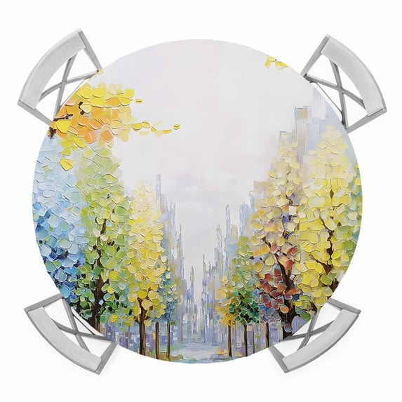 Birch Trees Path Round Table Cover, Leaves Autumn Forest Landscape ...