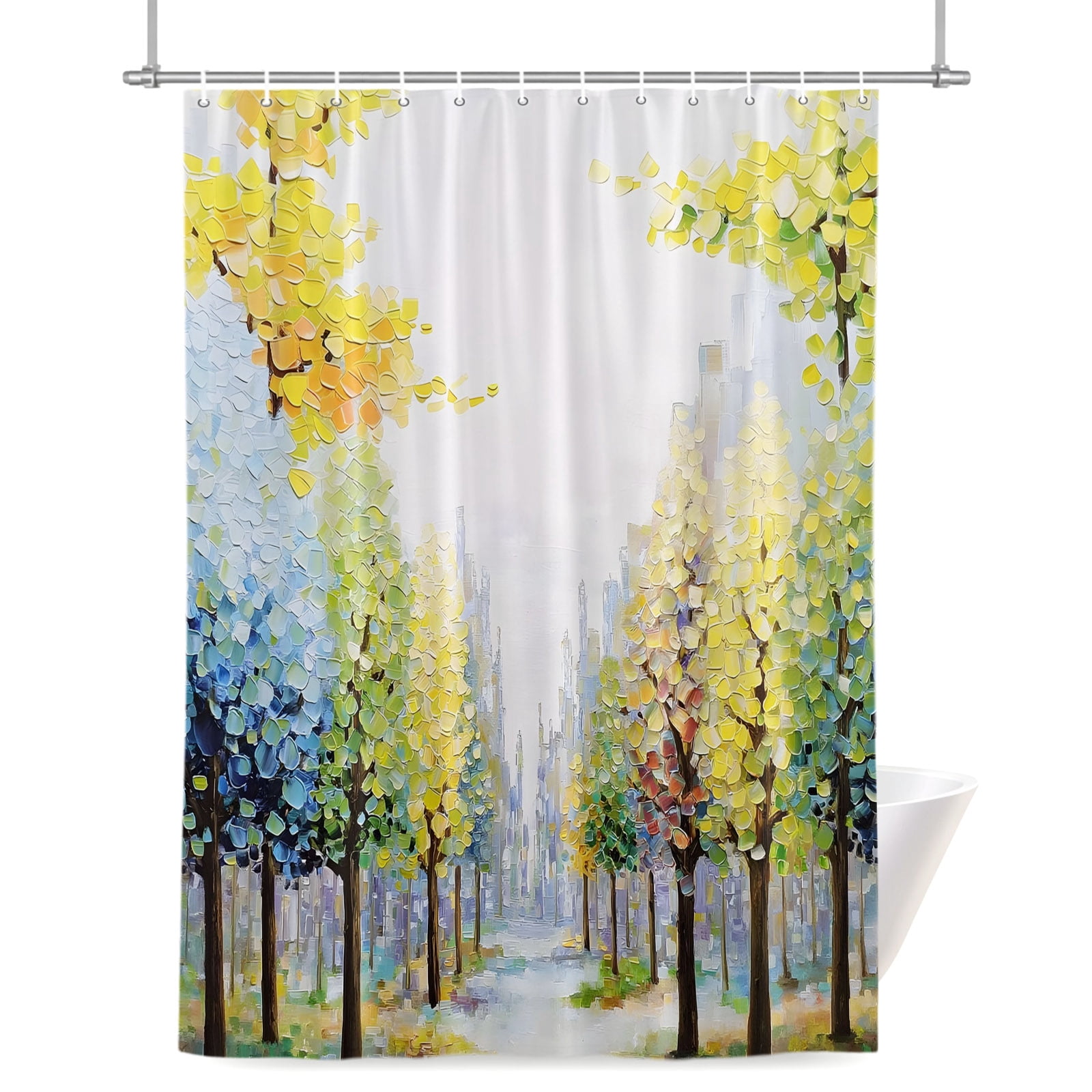 Birch Trees Path Shower Curtain, Leaves Autumn Forest Landscape ...