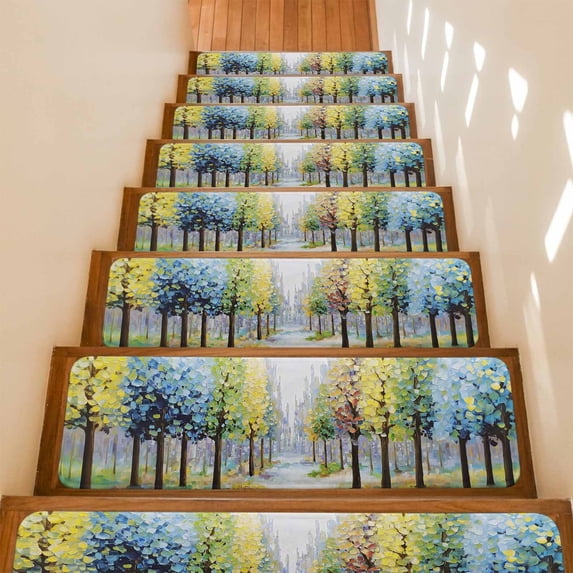 Birch Trees Path Stair Treads Non Slip for Steps Leaves Autumn Forest ...