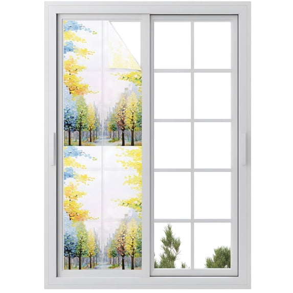 Birch Trees Path Window Privacy Film Leaves Autumn Forest Landscape ...