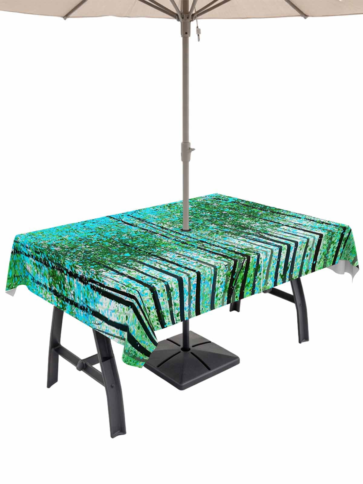 Birch Trees Rectangle Outdoor Tablecloth with Umbrella Hole Spring ...