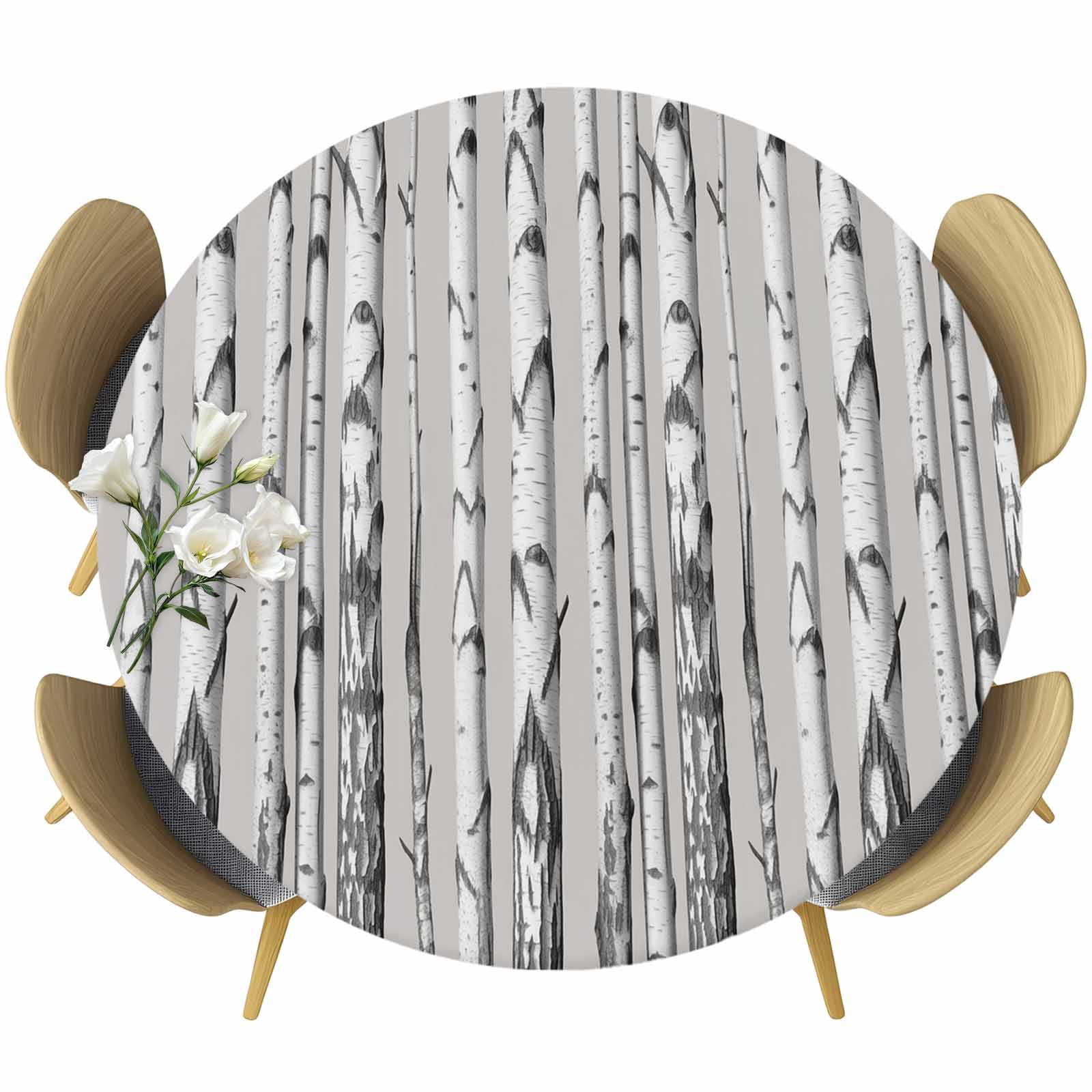 Birch Trees Round Tablecloth, Fitted Table Cover with Elastic for 36 ...