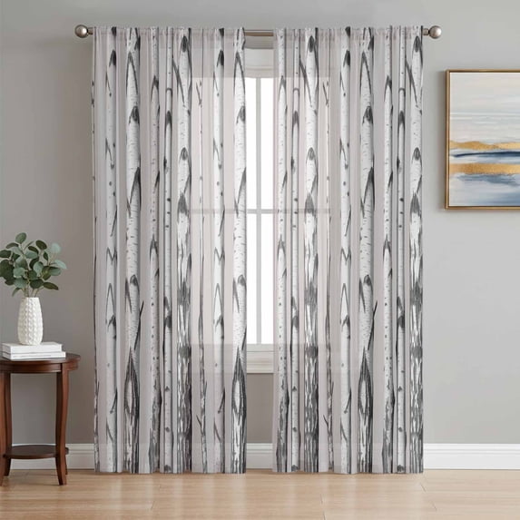 Birch Trees Sheer Curtains 63 Inch Length 2 Panels Set, Forest Vintage ...