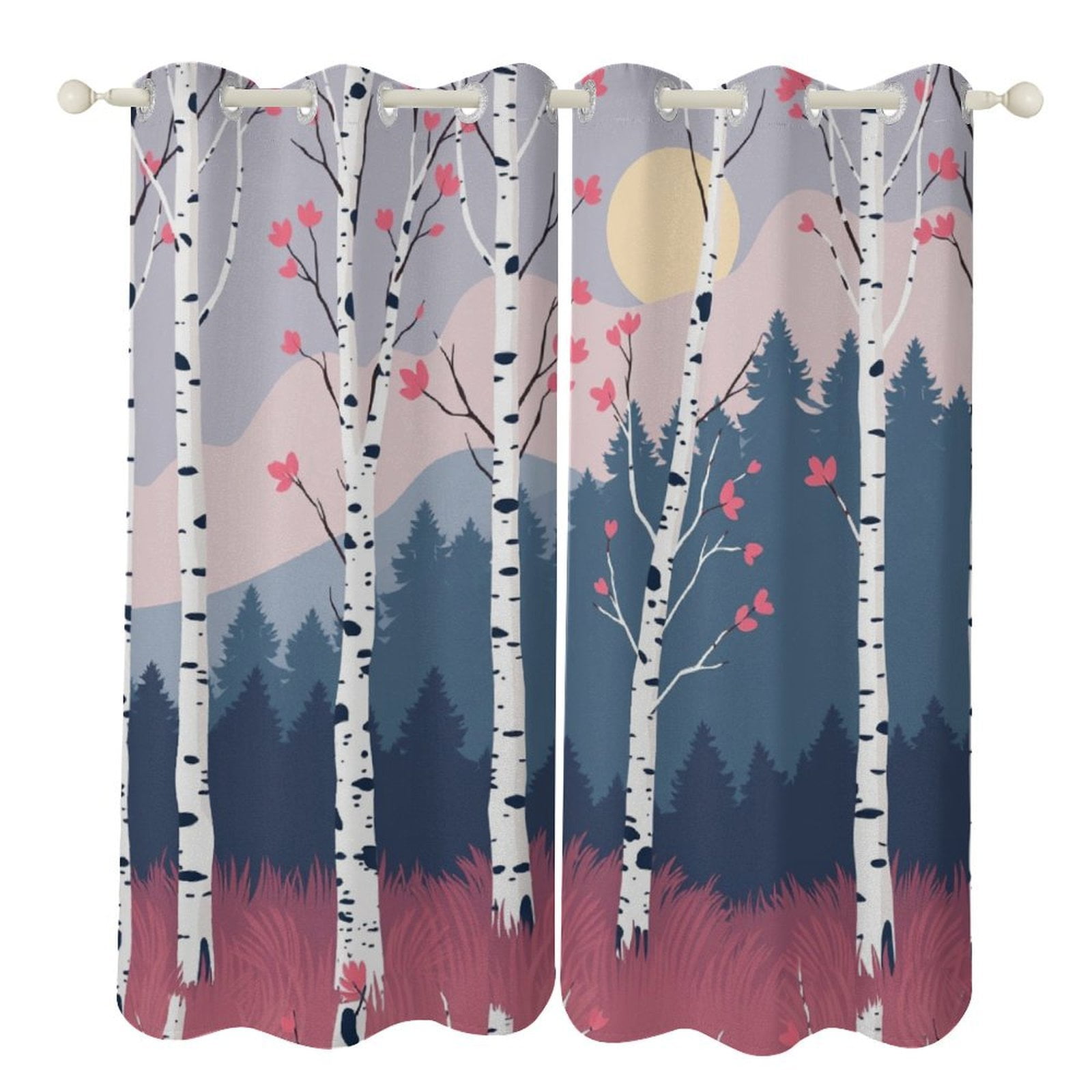 Birch Trees Sunset Landscape Blackout Window Curtains for Bedroom ...
