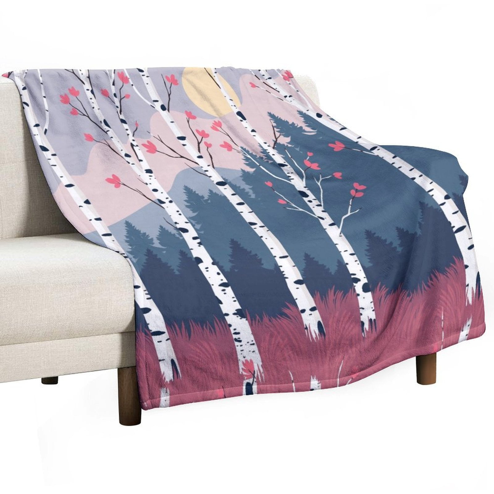 Birch Trees Sunset Landscape Throw Blanket Warm Plush Blankets for ...