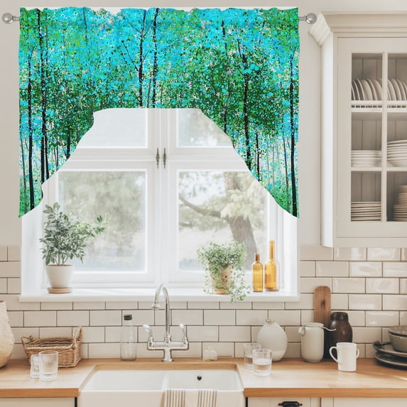 Birch Trees Swag Curtain Valance for Windows, Spring Summer Art Forest ...