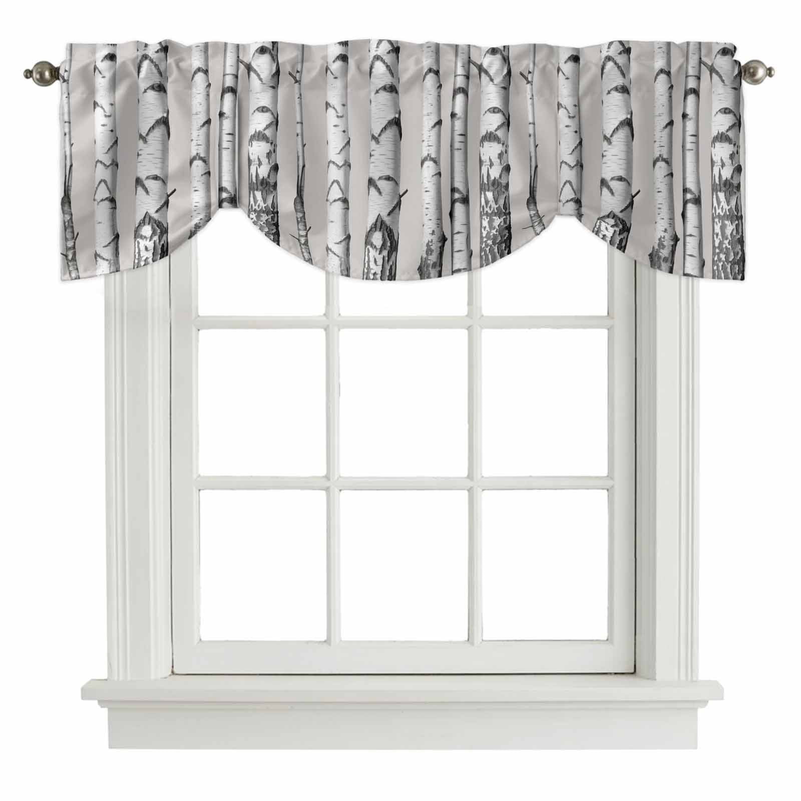 Birch Trees Tie Up Valance Curtains for Windows, Kitchen Curtains ...