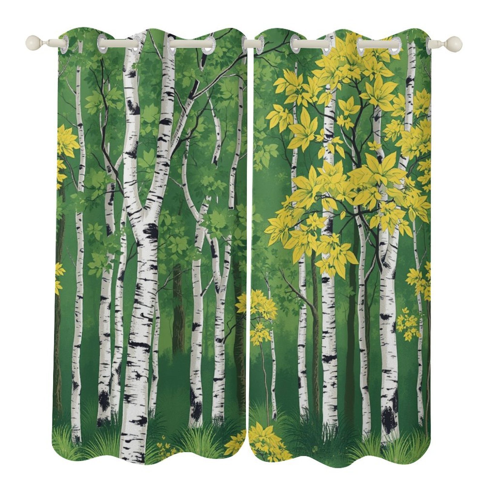 Birch Trees Yellow Flowers Curtains Outdoor Decor Curtain Panels With ...