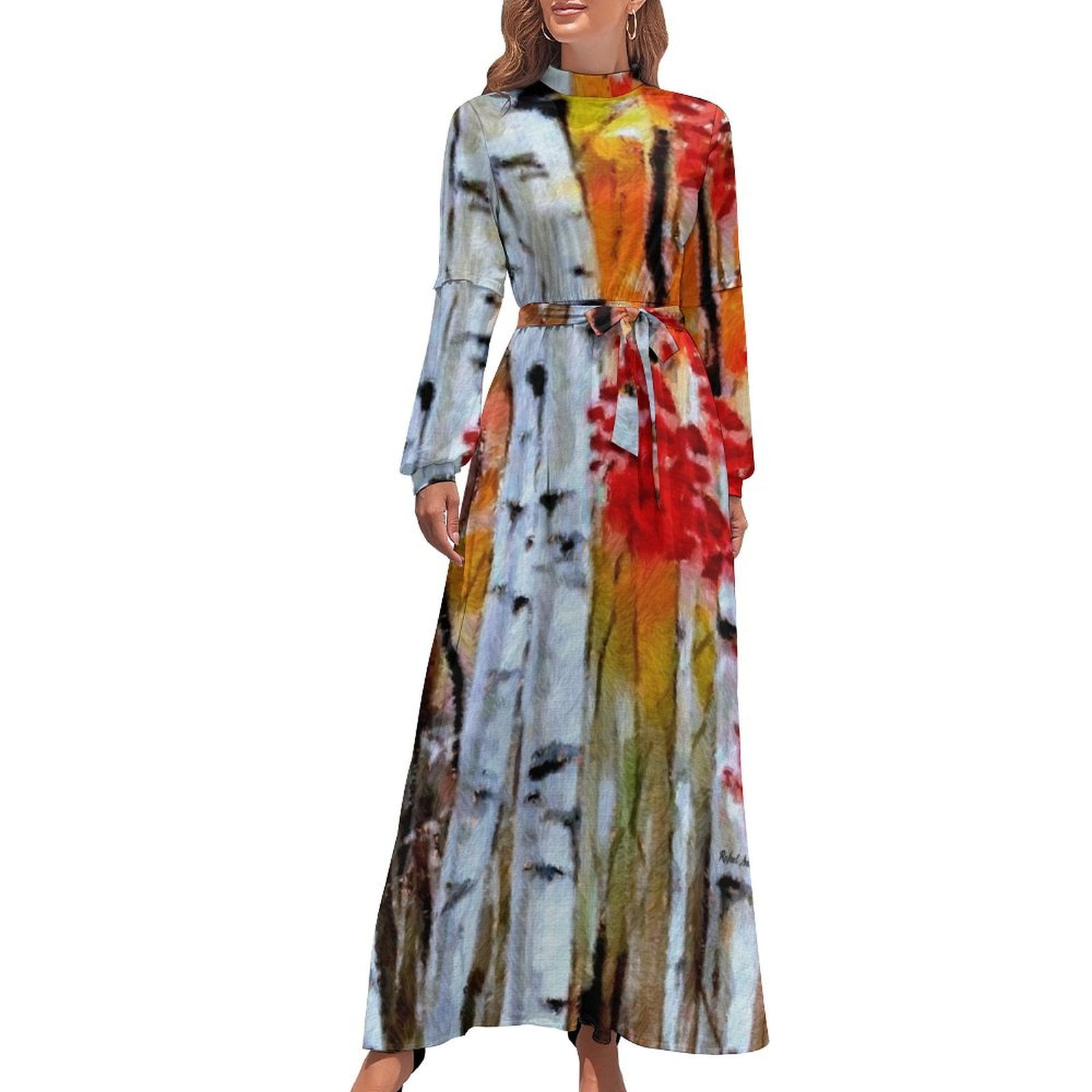 Birch Trees in Fall Long Dress women's clothing summer novelties Women ...