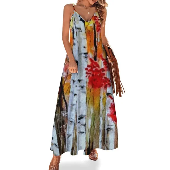 Birch Trees in Fall Sleeveless Dress evening dresses luxury 2024 women ...