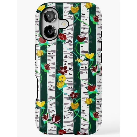Birch Trees on Forest Green Phone Case for iPhone 11 12 13 14 15 16 17 ...
