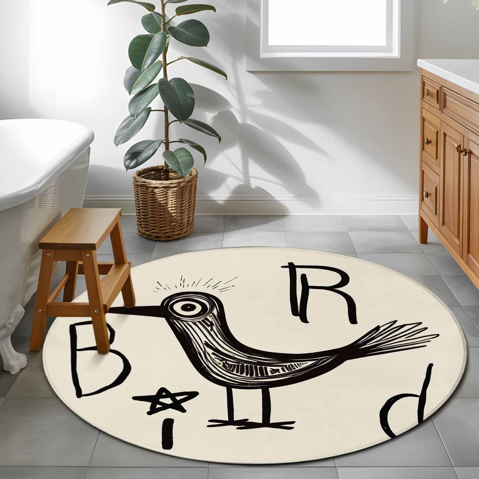 Bird 4ft Round Rug for Cozy Reading Nook Home Office Chair Area, Cray ...