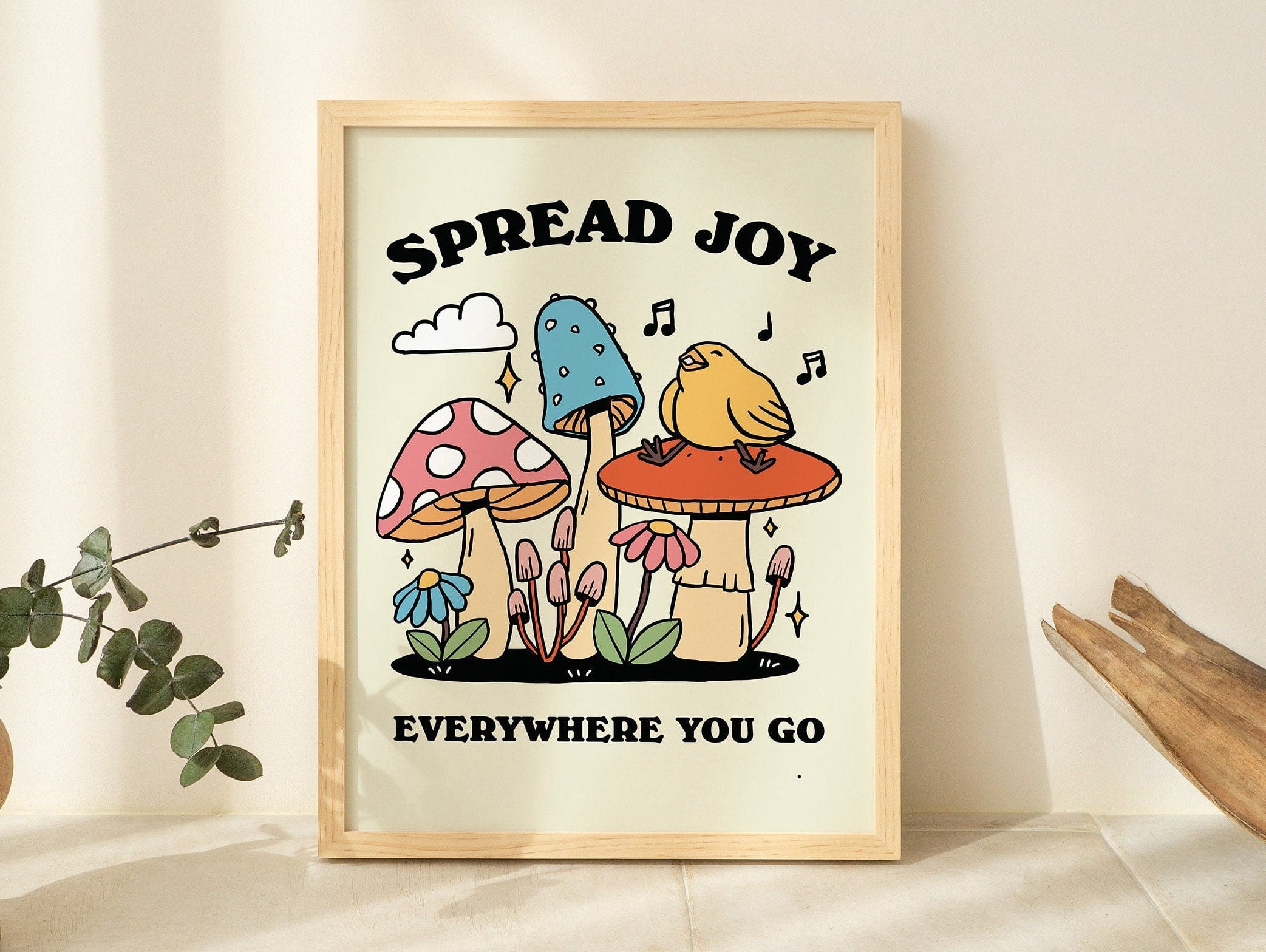 Bird 70s Print, Cute Poster, spread joy everywhere you go,Retro ...