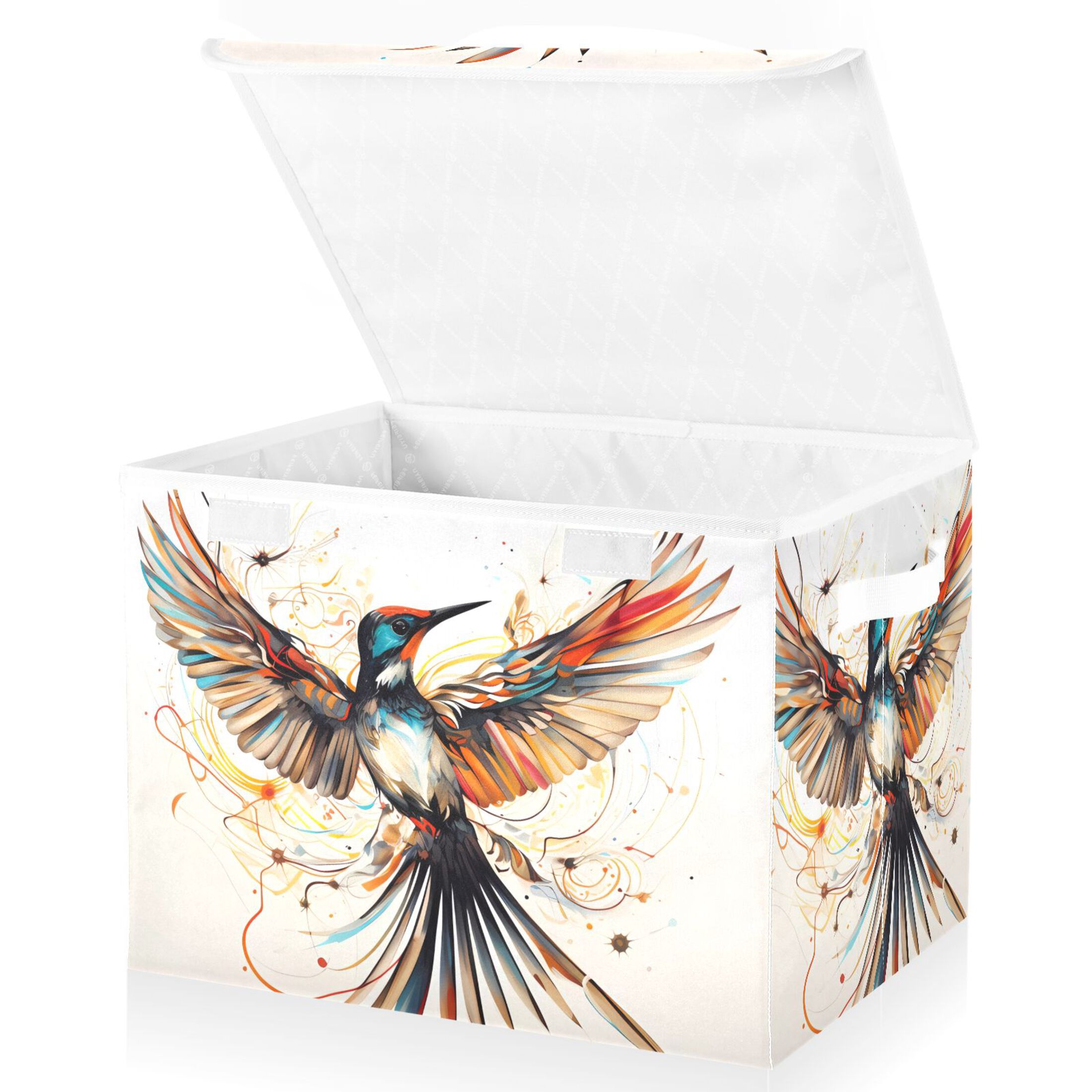 Bird Abstract Pattern Large Lidded Bin Foldable Storage Baskets Boxes ...