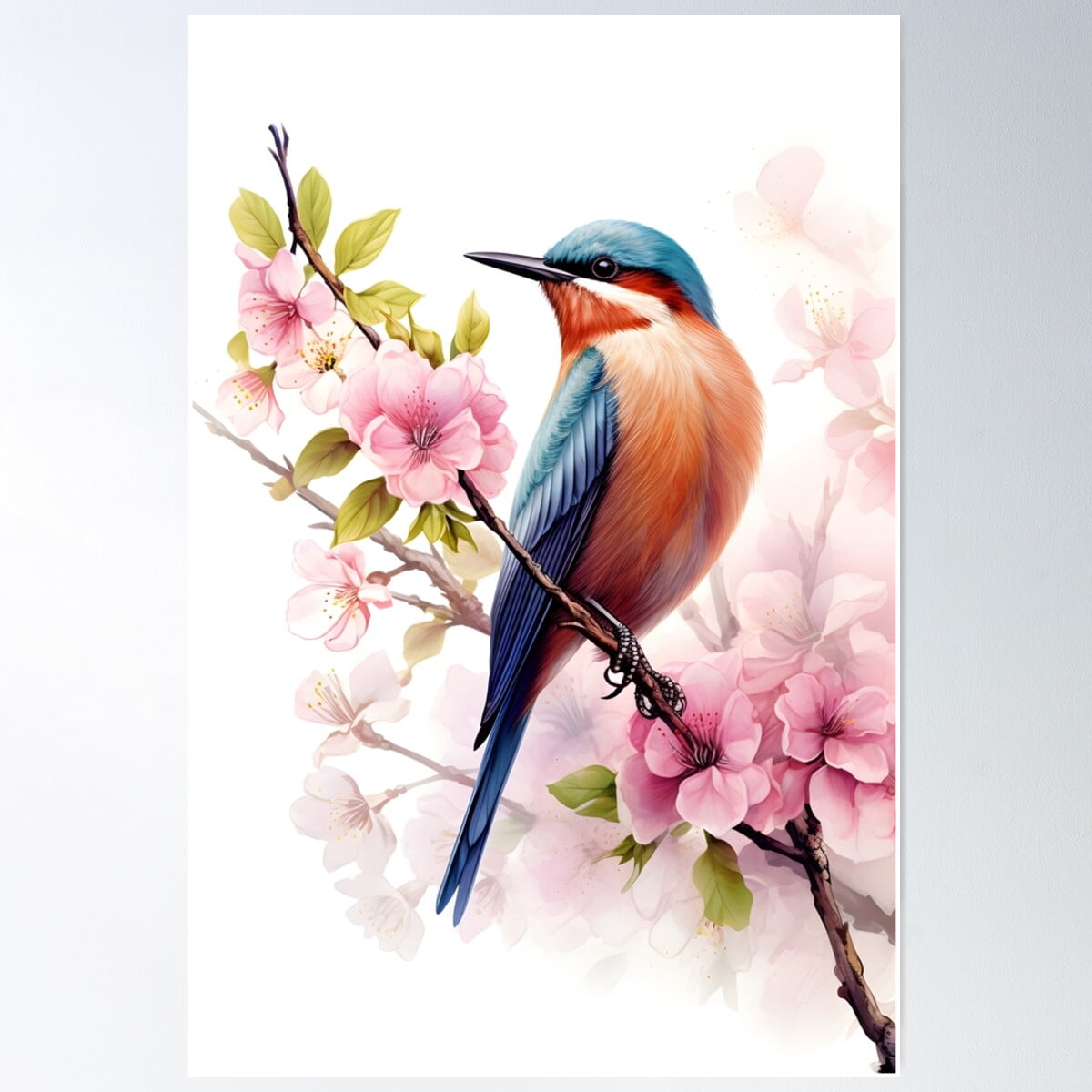Bird And Cherry Tree Poster Wall Art, Modern Wall Decor For Living Room ...