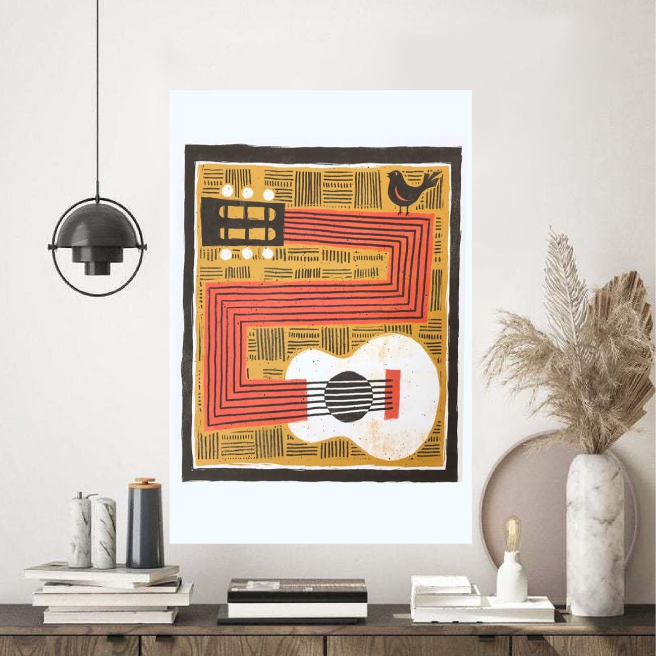 Bird And Guitar Print Art Vertical Poster 24 x 36 Inch Poster - Walmart.com