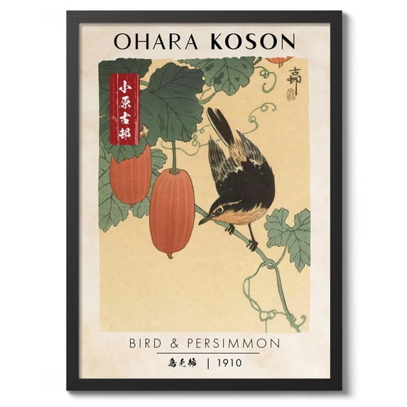 Bird And Persimmon By Ohara Koson Japanese Woodblock Traditional Ukiyo ...