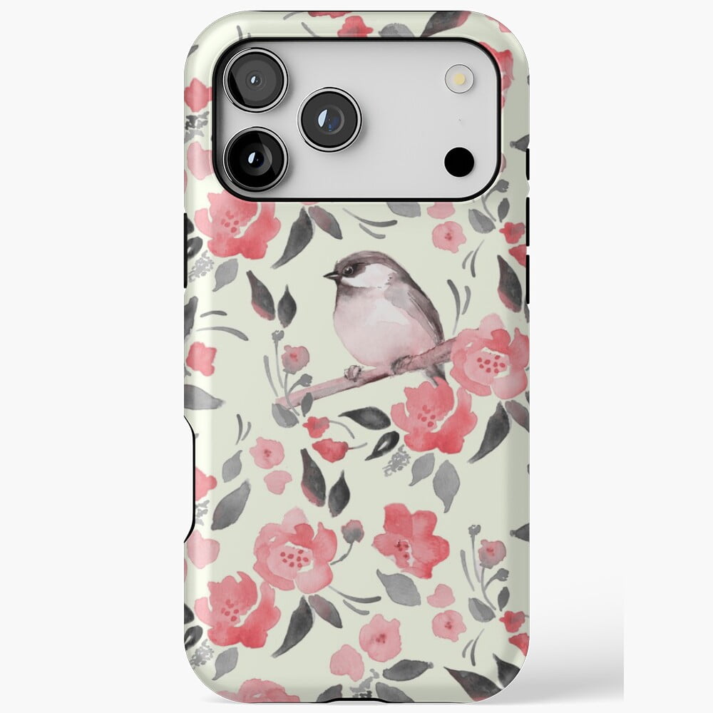 Bird And Red Flowers Watercolor Art iPhone Case 17 11 12 13 14 15 16 ...