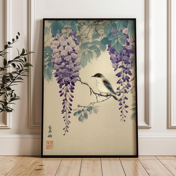 Bird And Wisteria Japanese Woodblock Traditional Nature Poster , Poster ...