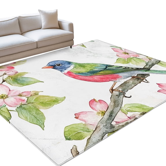 Bird Area Rugs 6x9ft Spring Pink Flower Floor Rug Non Slip Low Pile ...