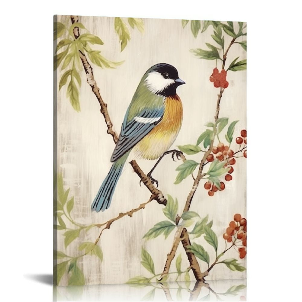 Bird Art Canvas Picture Painting - Colorful Birds on Reed Branch ...