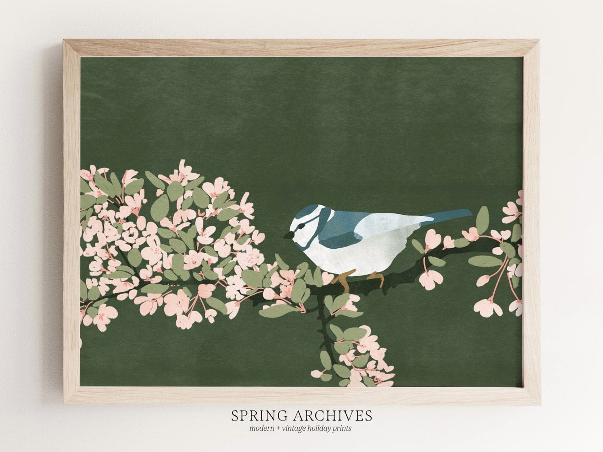 Bird Art Poster, Modern Summer, Emerald Green Home Decor, Floral ...