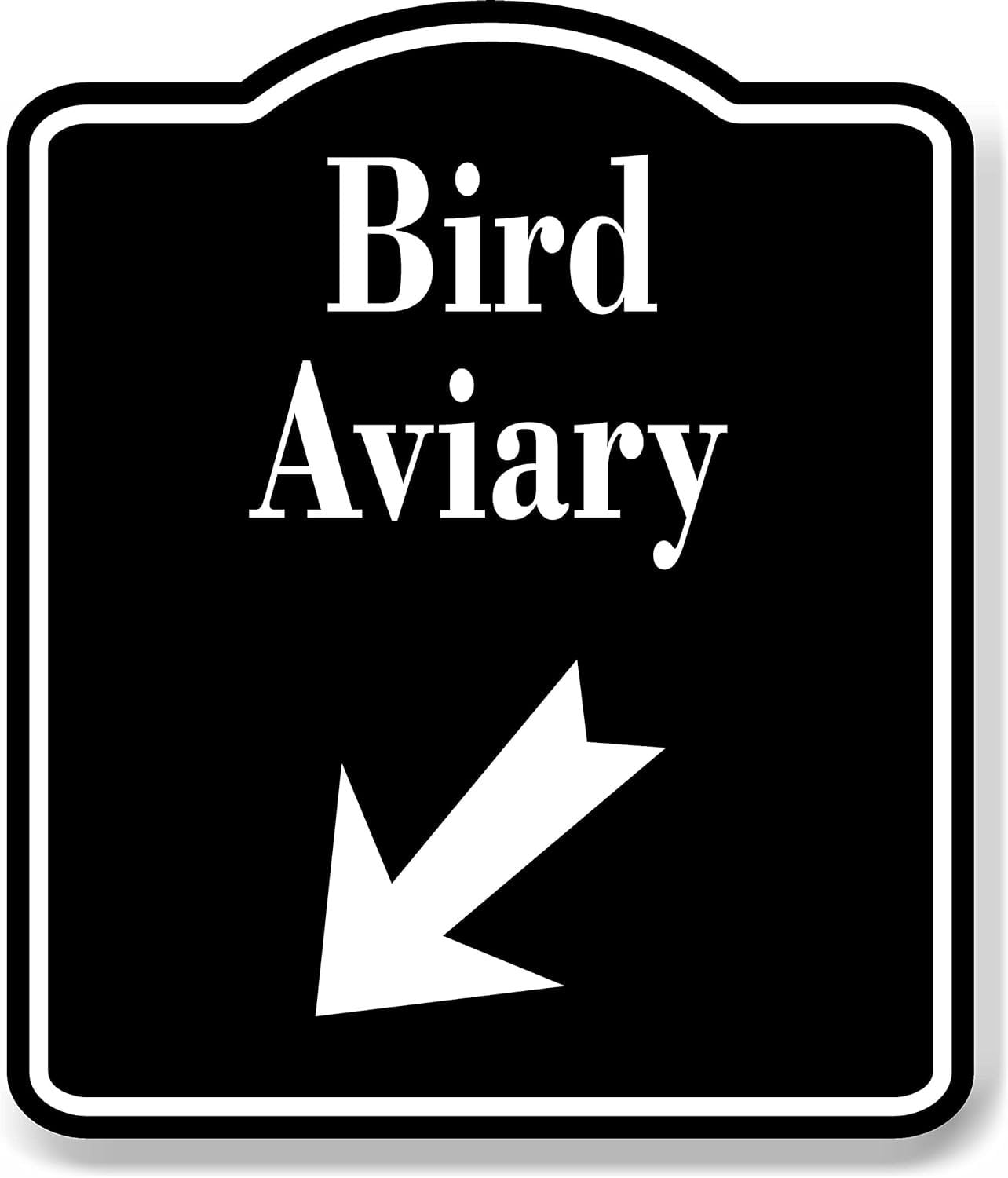 Bird Aviary Zoo 45 Degree Down Left Arrow BLACK Aluminum Composite Sign ...