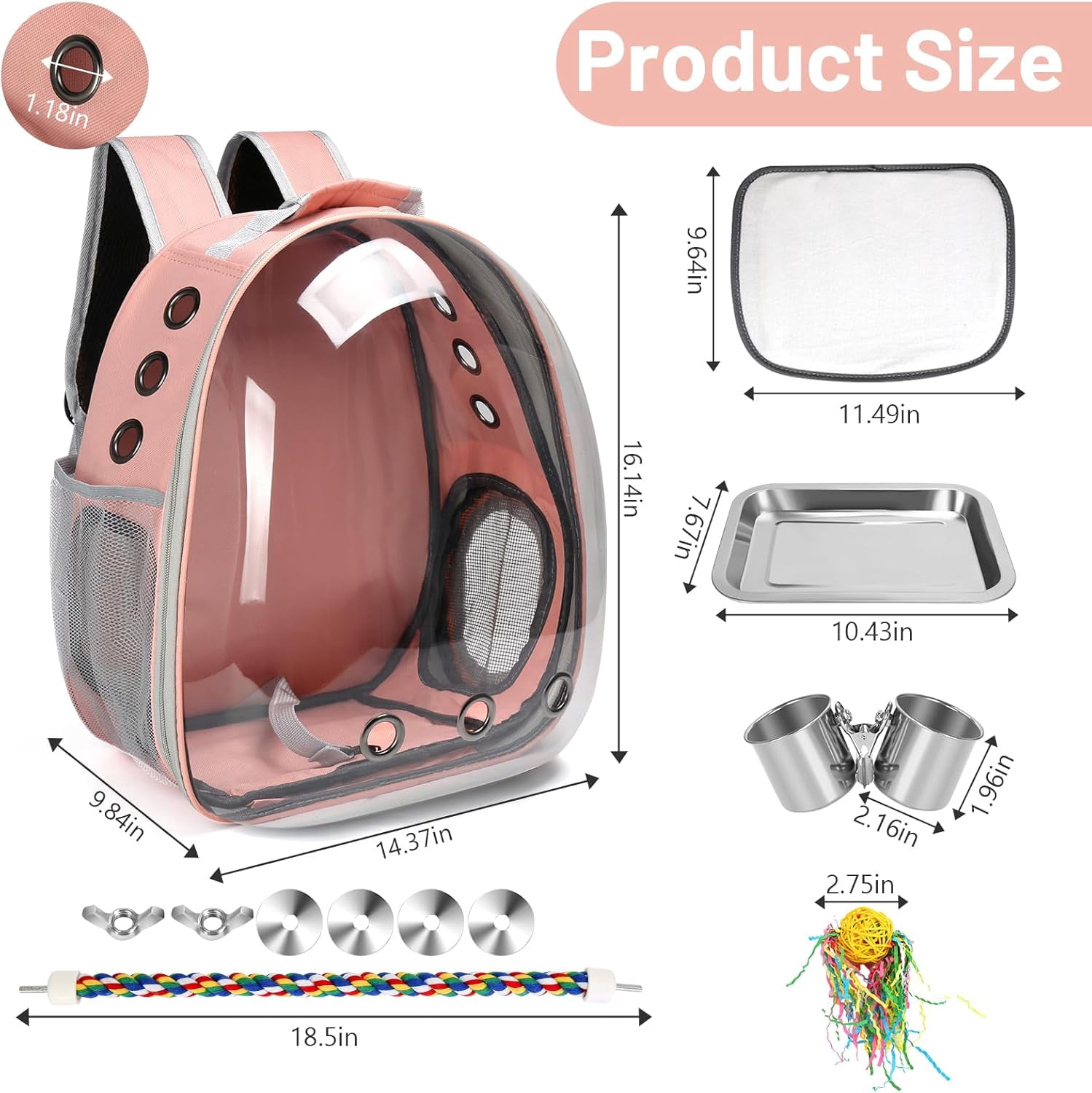 Bird Backpack Carrier, Travel Bird Cage for Small Medium Size Parrot ...