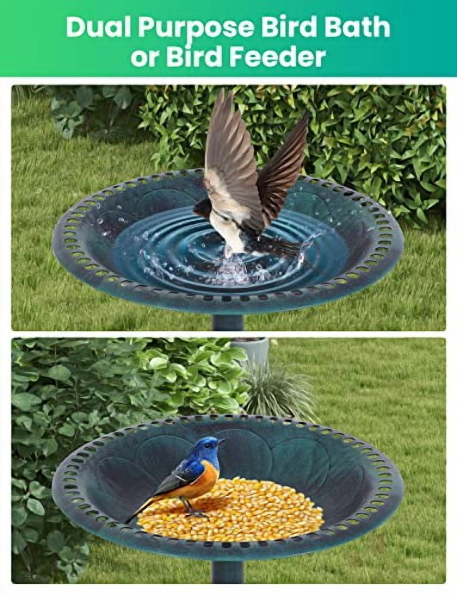 Bird Bath 28 Inch Tall Bird Feeder, Polyresin Lightweight Bird Baths ...