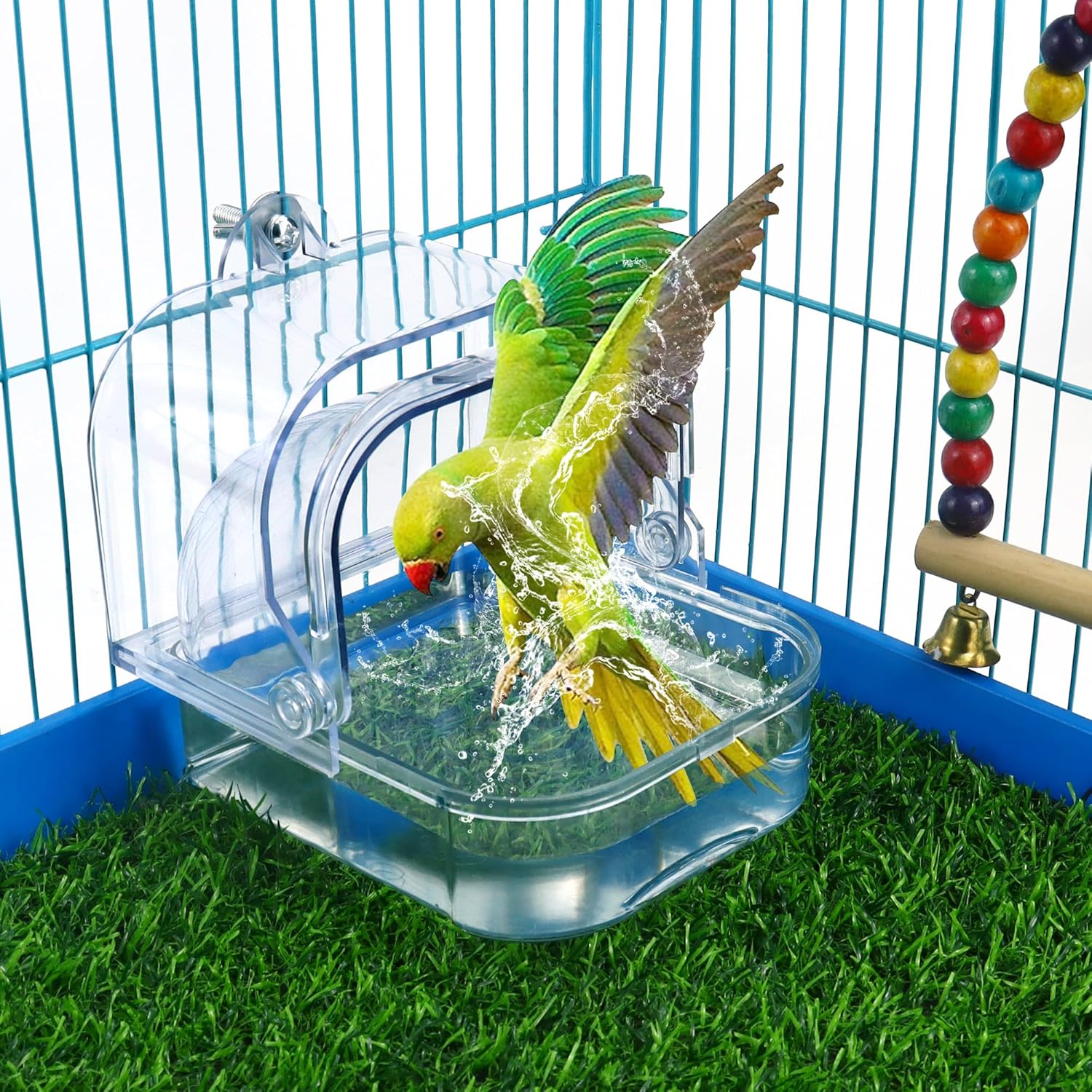 Bird Bath for Cage, Clear Birds Bathtub with Hanging Hooks, Upgraded ...