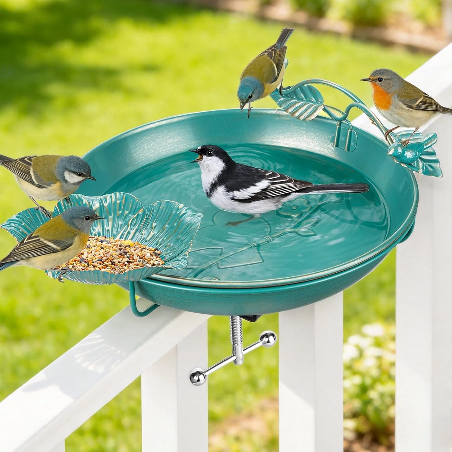 Bird Bath Deck Mounted 12", Balcony Fence Railing Clamp Birdbath with ...