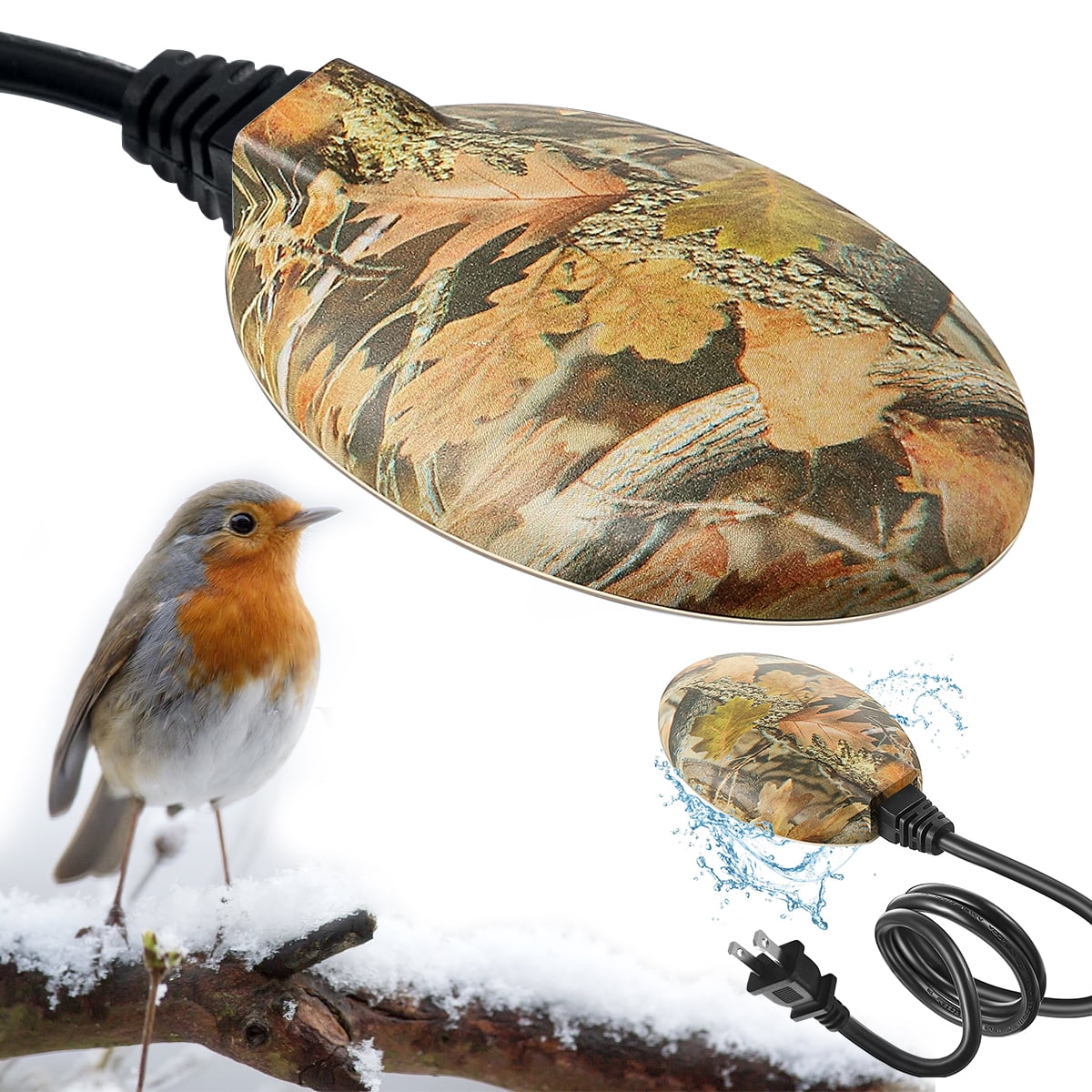Bird Bath Heater AC 120V 60W Automatic Birdbath Deicer with Auto Shut off Function Portable Pond ...