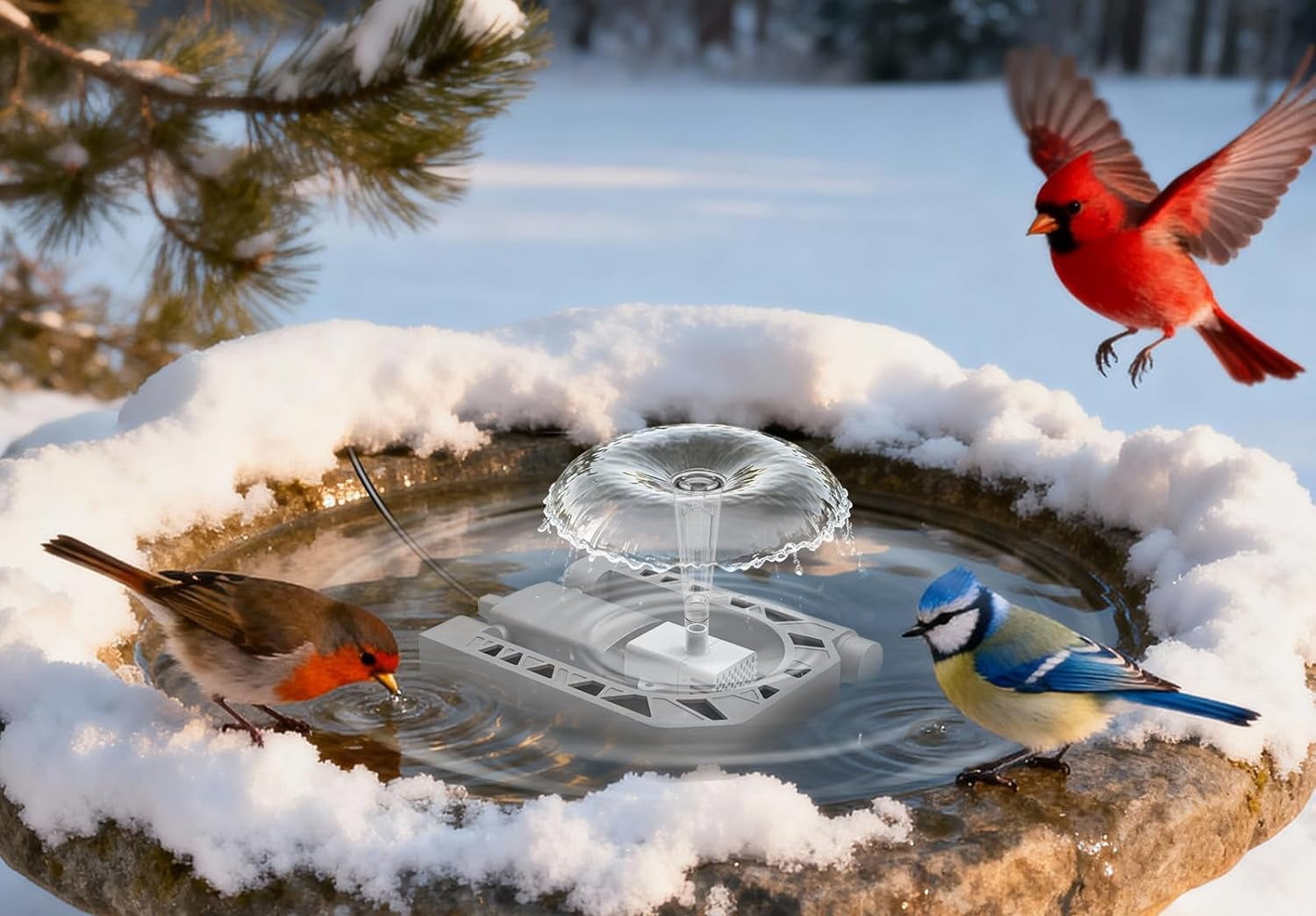 Bird Bath Heater with Fountain, Outdoor Cast Aluminum Submersible De ...