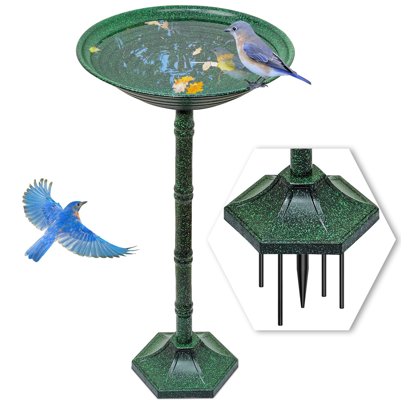 Bird Bath for Outside with Pedestal, Vintage Freestanding Garden Metal ...