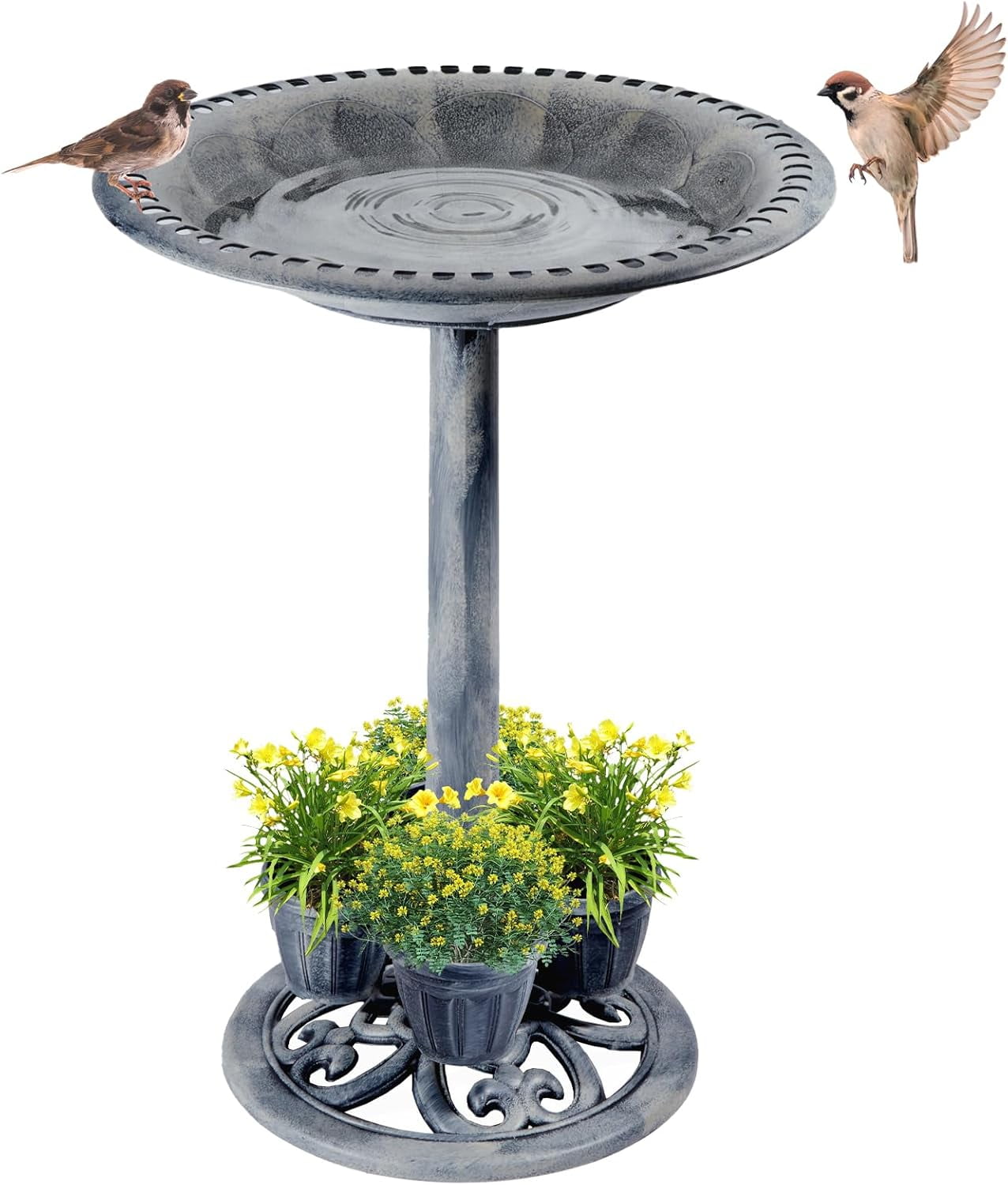 Bird Bath for Outside with Removable Flower Planters Polyresin ...