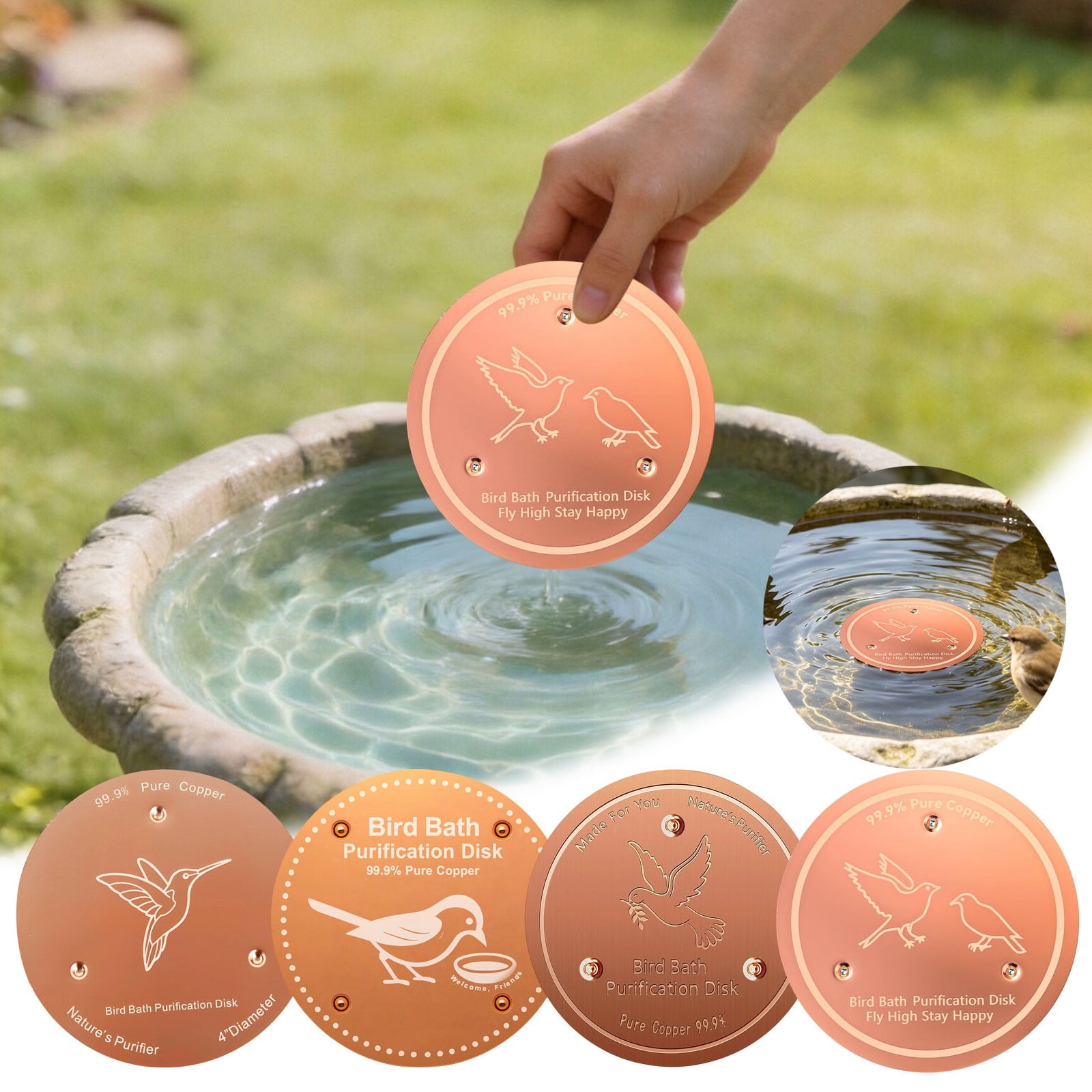 Bird Bath Purification Disk 4" Copper Algae Control Cleaner Rustproof ...