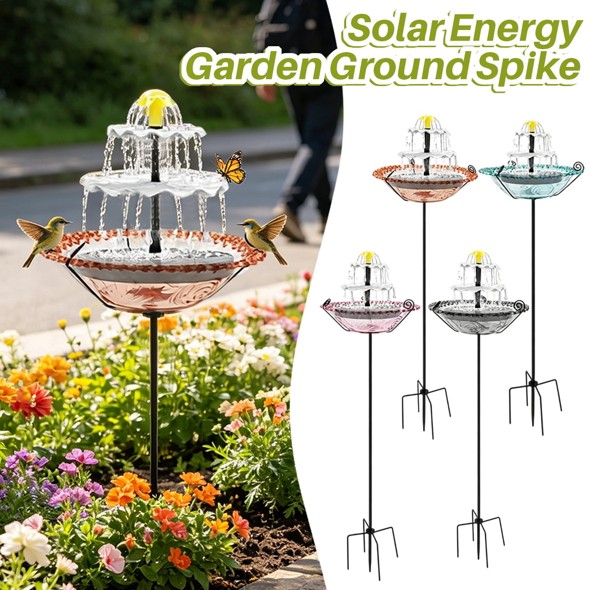 Bird Bath with Solar Fountain, Bird Fountain Solar Powered, Glass Bird ...