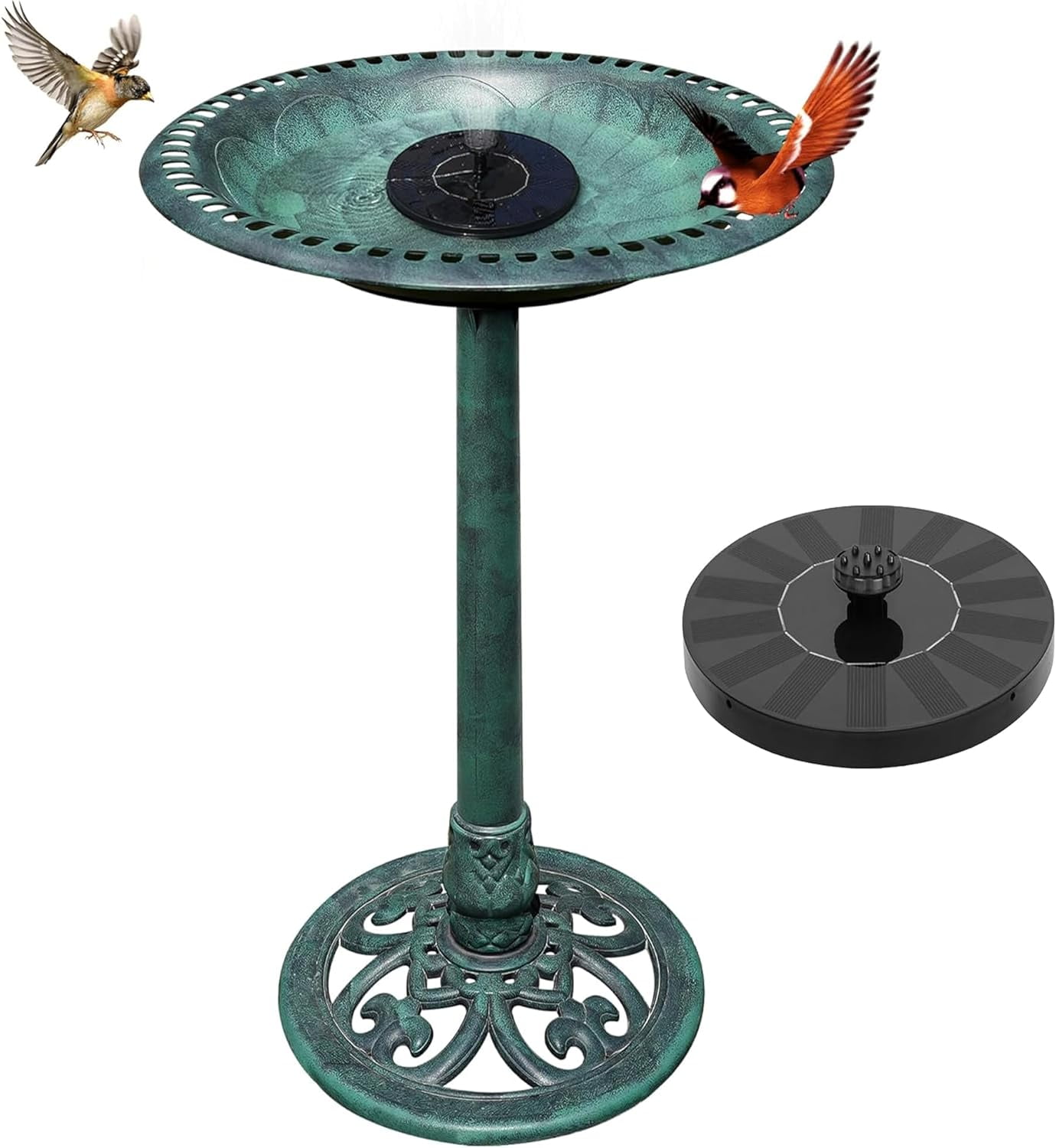 Bird Bath with Solar Fountain Tall Set - Large Resin Bird Bath for ...