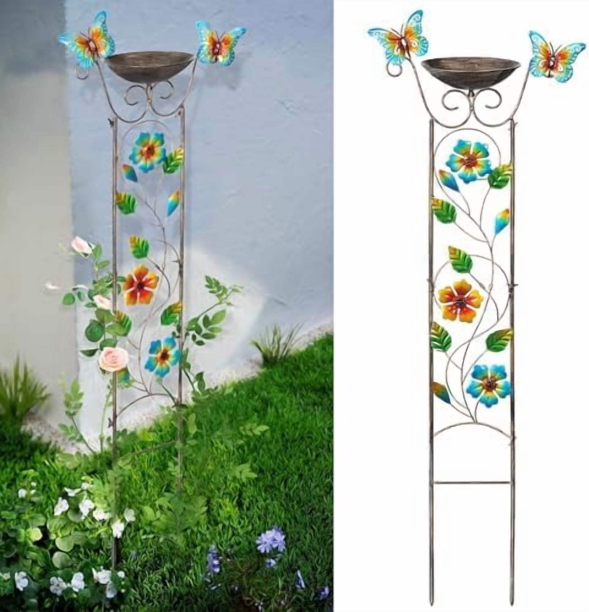 Bird Bath with Trellis Outdoor, Antique Garden Iron Plant Trellis with ...