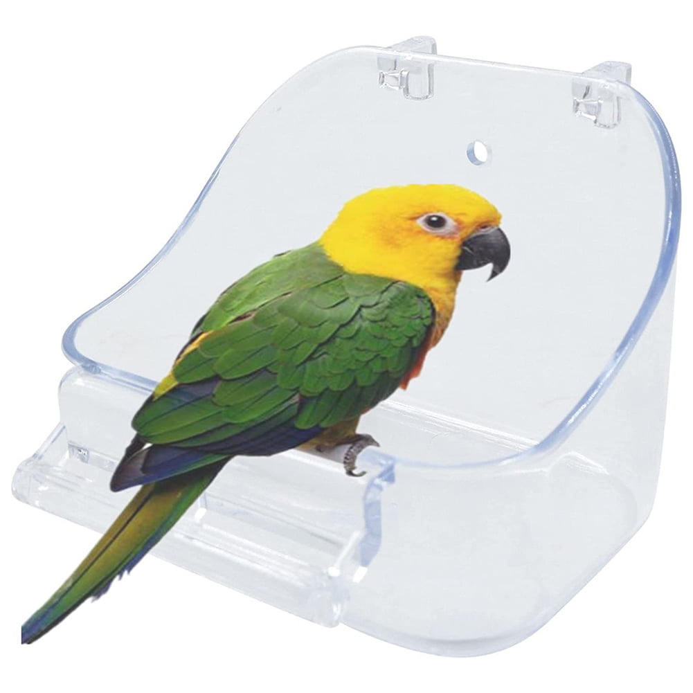 Bird Bath Tub Transparent Bird Feeder Hanging Cage Shower Food ...