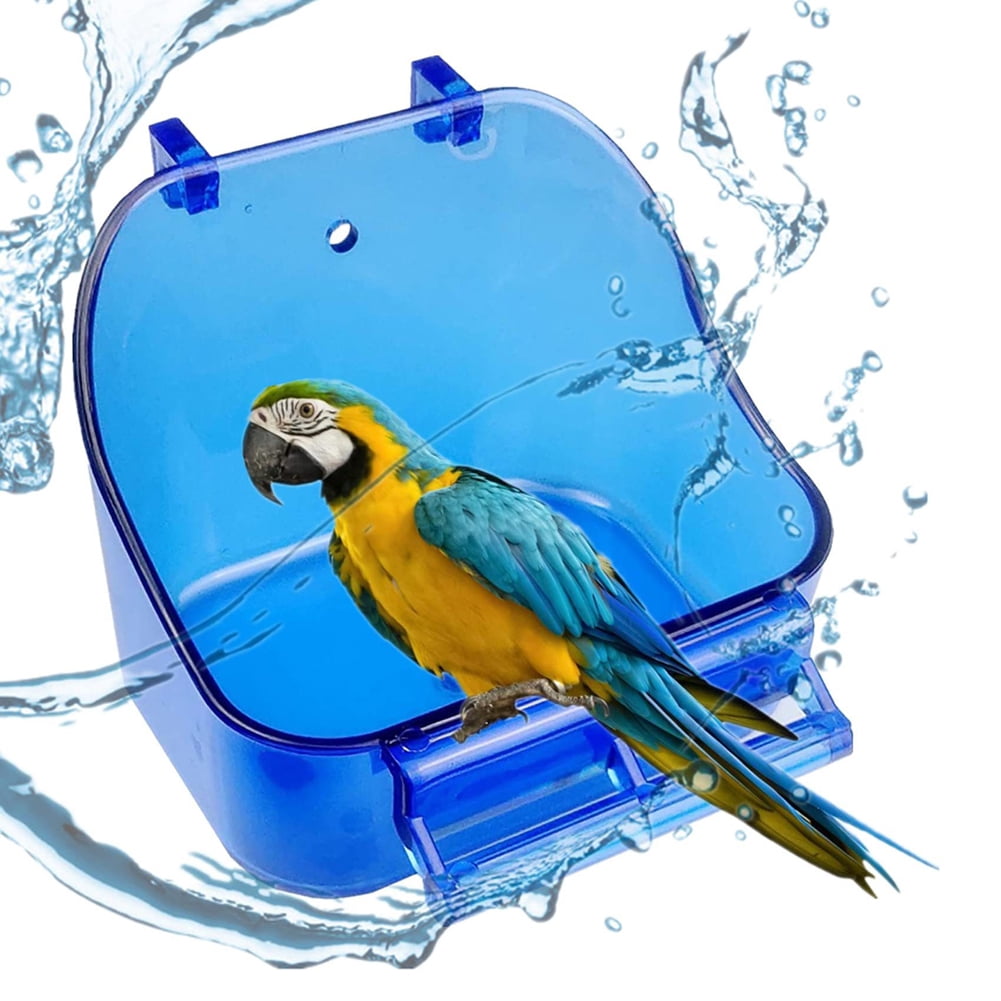 Bird Bath Tub Transparent Bird Feeder Hanging Cage Shower Food ...